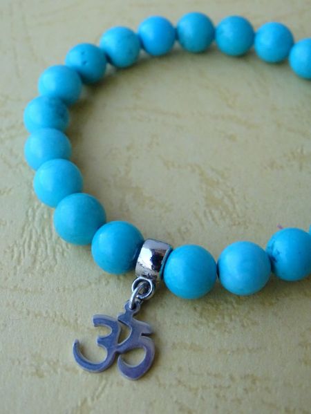 Turquoise and OM Pendant, Bracelet - Gemstone Bracelets - Rosaries